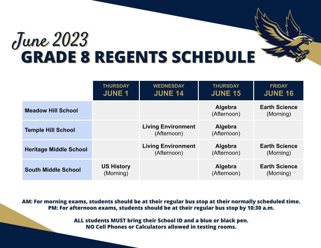 High School & Grade 8 June 2023 Regents Schedule Available - Newburgh ...