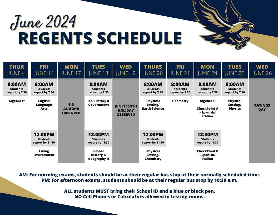 High School & Grade 8 June 2024 Regents Schedule Available - Newburgh ...