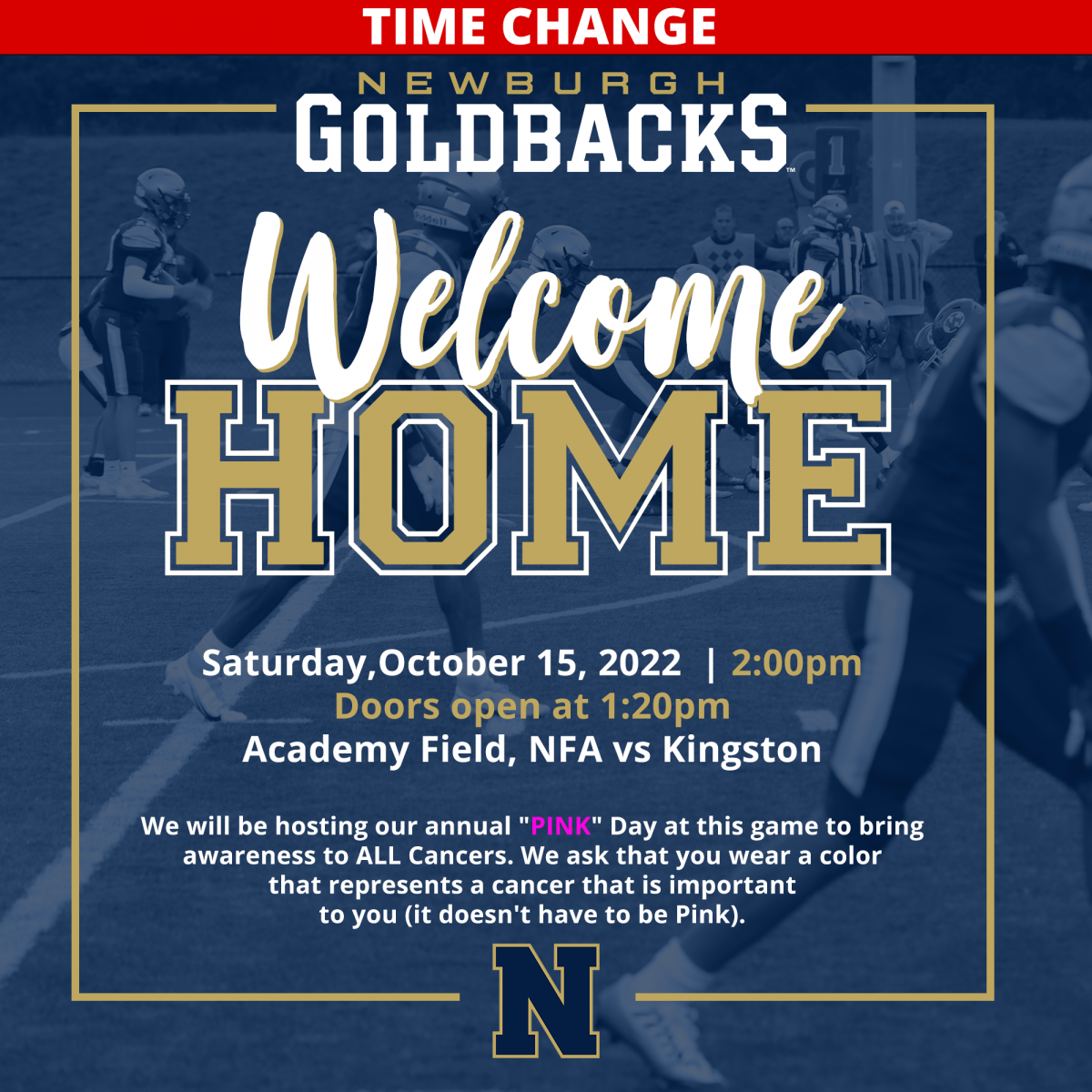 TIME CHANGE FOR SATURDAY'S NFA FOOTBALL GAME - Newburgh Free Academy ...