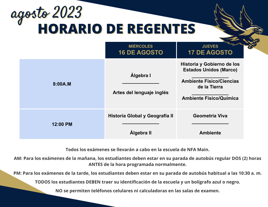 Regents Schedule | August 2023- News - NECSD