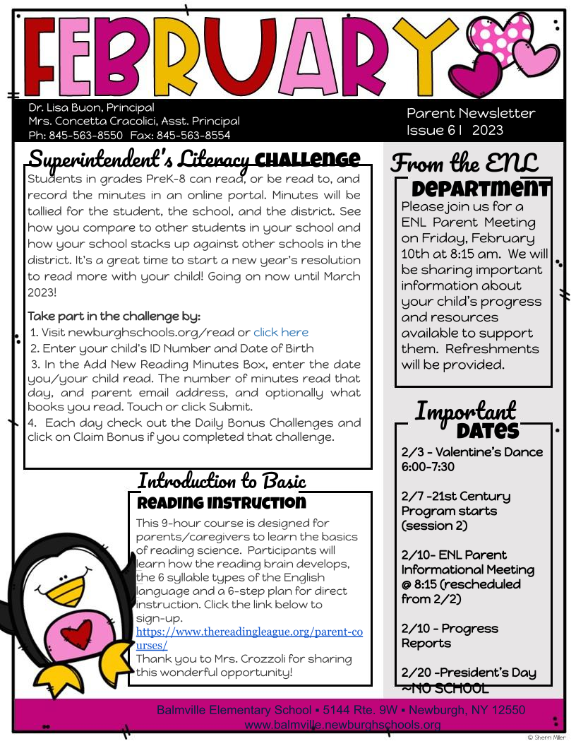 Balmville February 2023 Parent Newsletter- News - NECSD