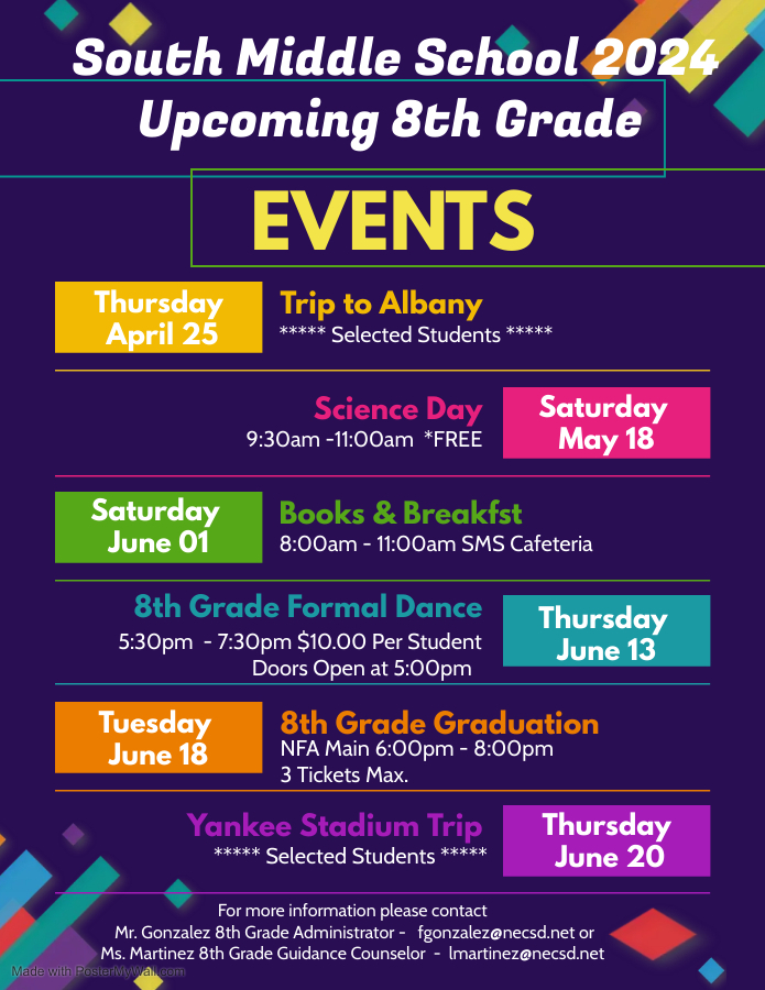 South Middle School | Upcoming 8th Grade Events- News - NECSD
